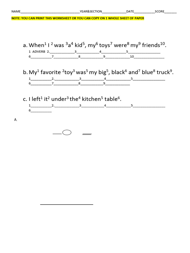 WORKSHEET Parts of Speech and Sentence | PDF