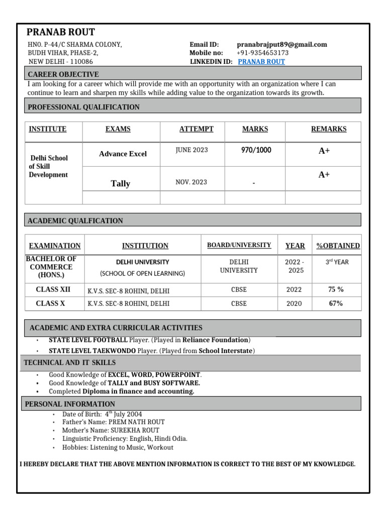 Pranab Rout Resume | PDF
