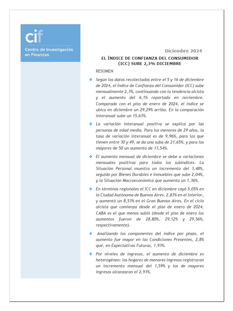 2024-12 ICC Informe - CIF UTDDT | PDF | Opinión pública | Ciencias económicas