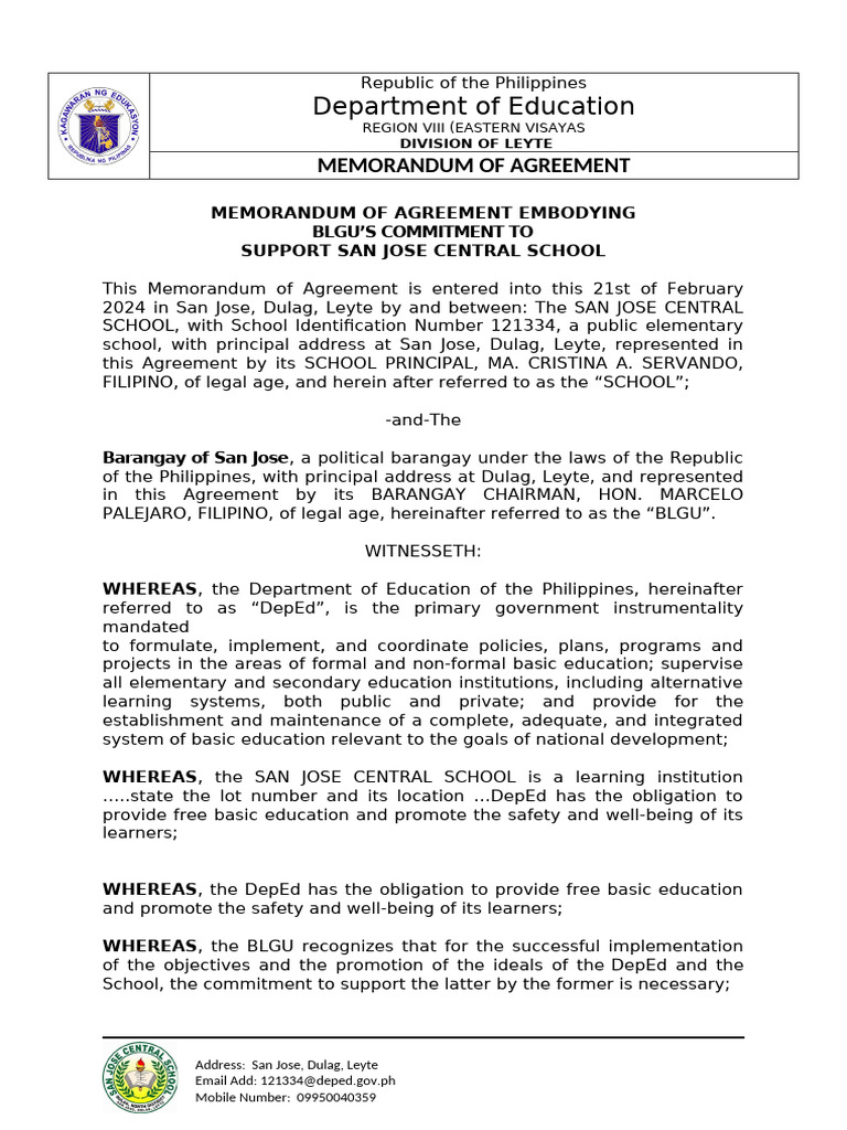 Blgu School Moa 2023-2024 | PDF