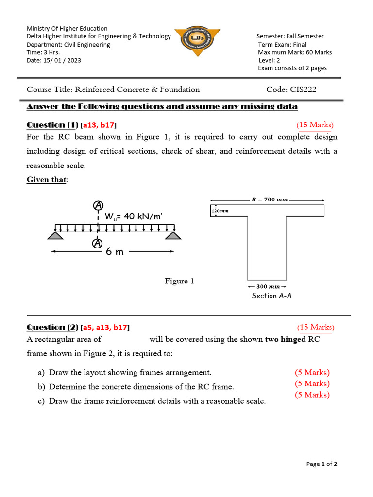 RC and Foundations-Fall2022 | PDF | Structural Engineering | Civil Engineering