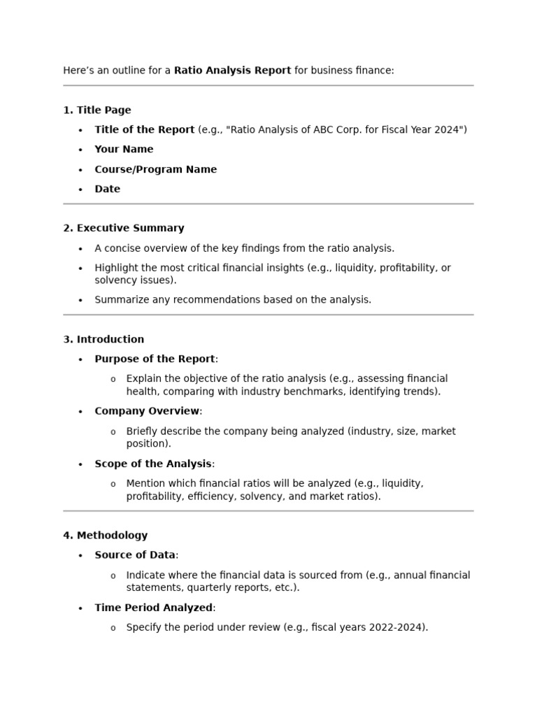 Ratio Analysis Report Outline | PDF | Equity (Finance) | Dividend