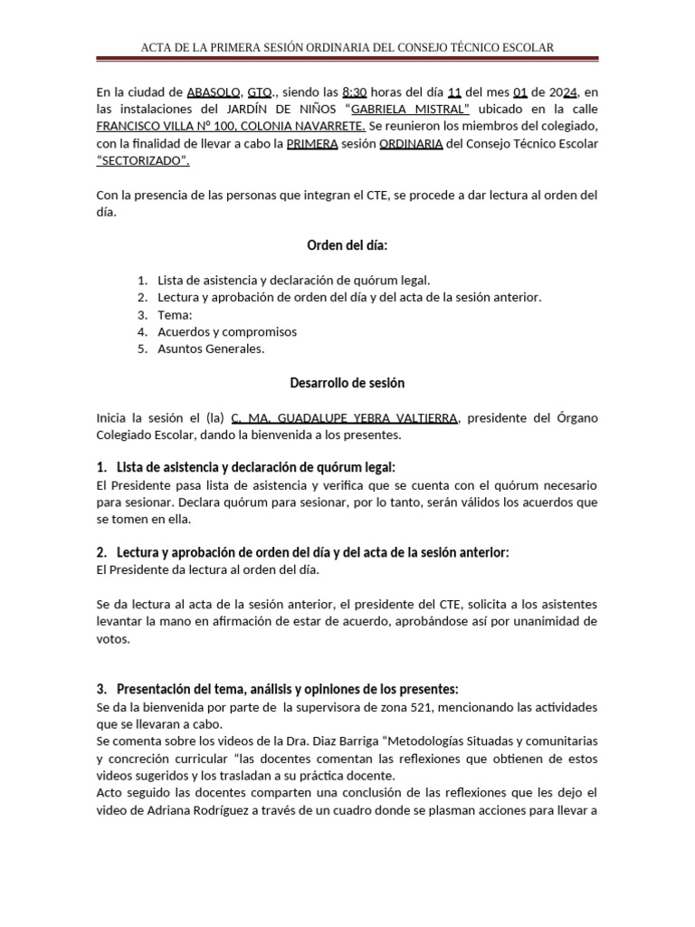 Formato Acta Cte Sesión Ordinaria | PDF | Plan de estudios