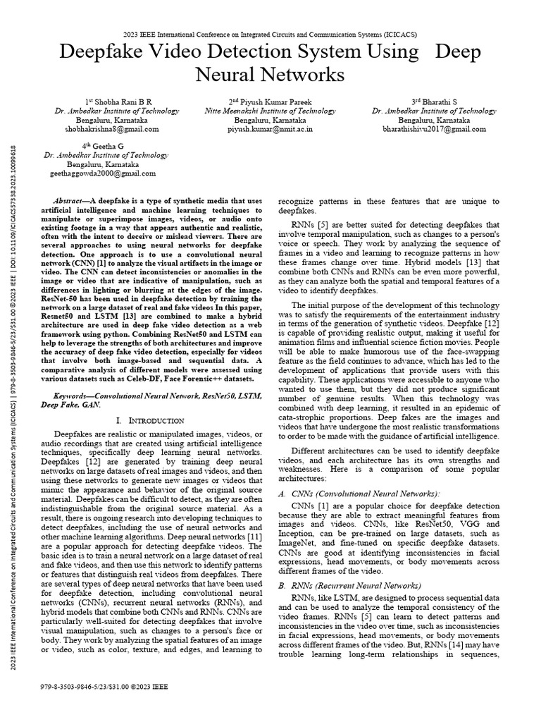 Deepfake Video Detection System Using Deep Neural Networks Pdf Artificial Neural Network