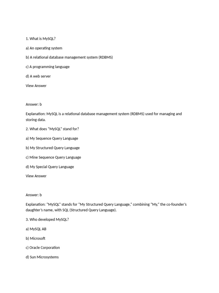 Sql MCQS | PDF | Databases | My Sql Sql MCQS | PDF | Databases | My Sql
