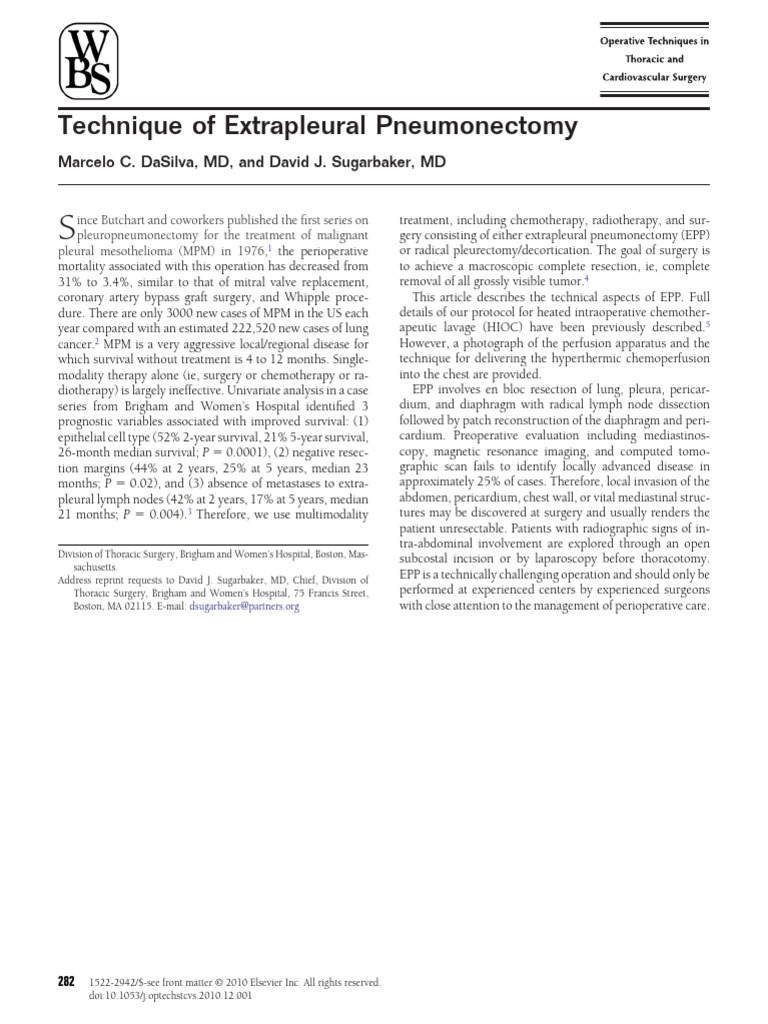 Technique of Extrapleural Pneumonectomy | PDF | Vein | Thorax