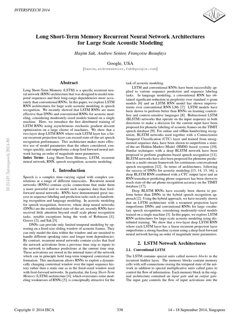 sak14_interspeech | PDF | Deep Learning | Speech Recognition sak14_interspeech | PDF | Deep Learning | Speech Recognition