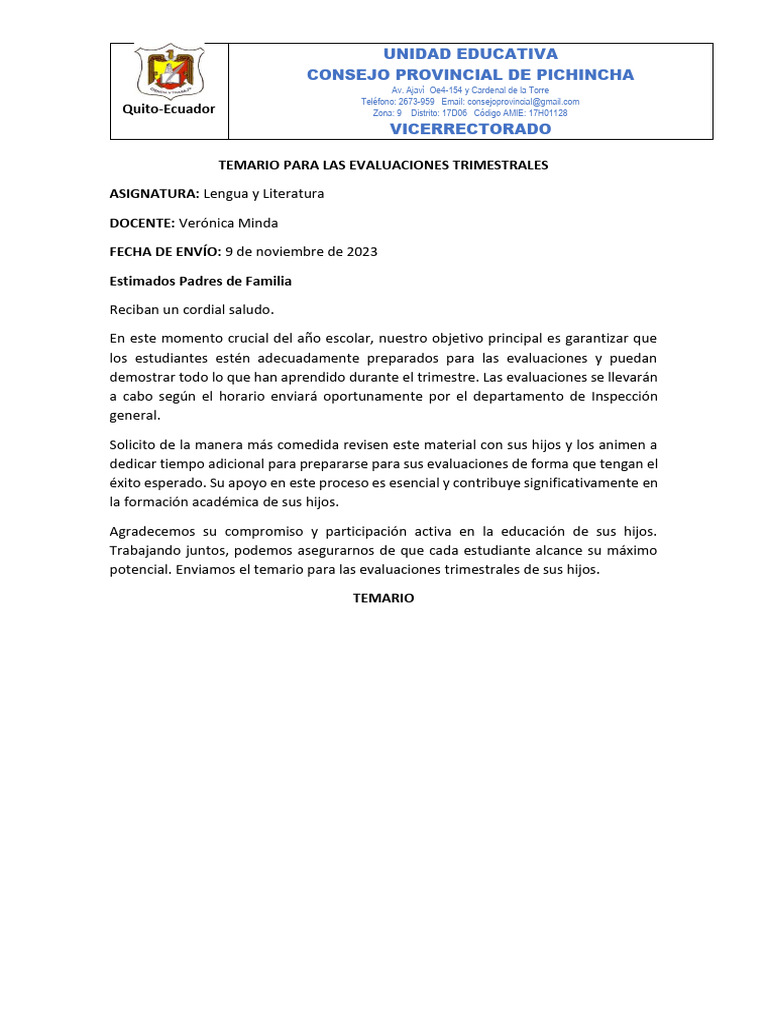 Temarios 1eros Lengua y Lit. | PDF