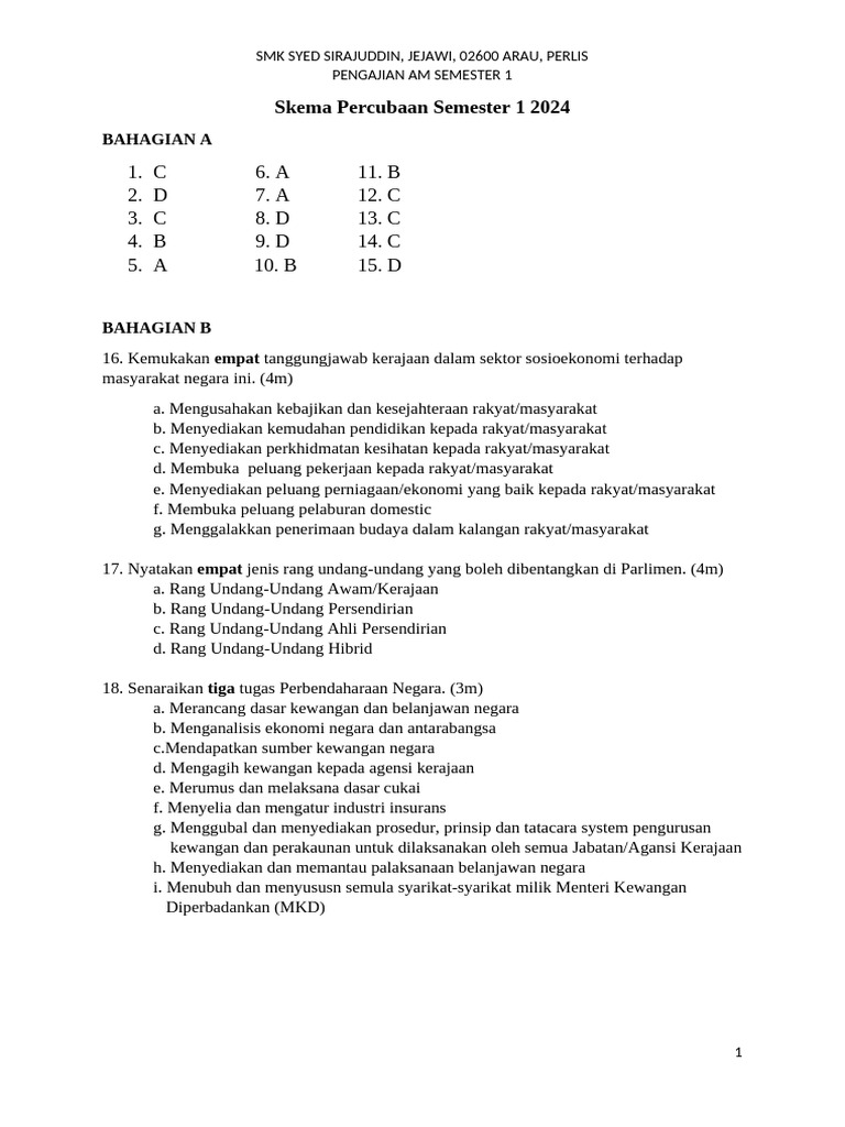 SKEMA Percubaan Semsira Semester 1 2024 | PDF