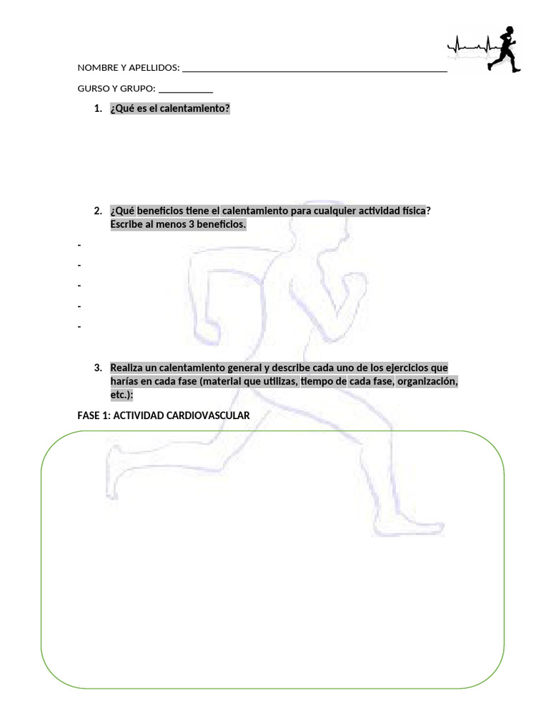 Ficha Calentamiento 1eso | PDF