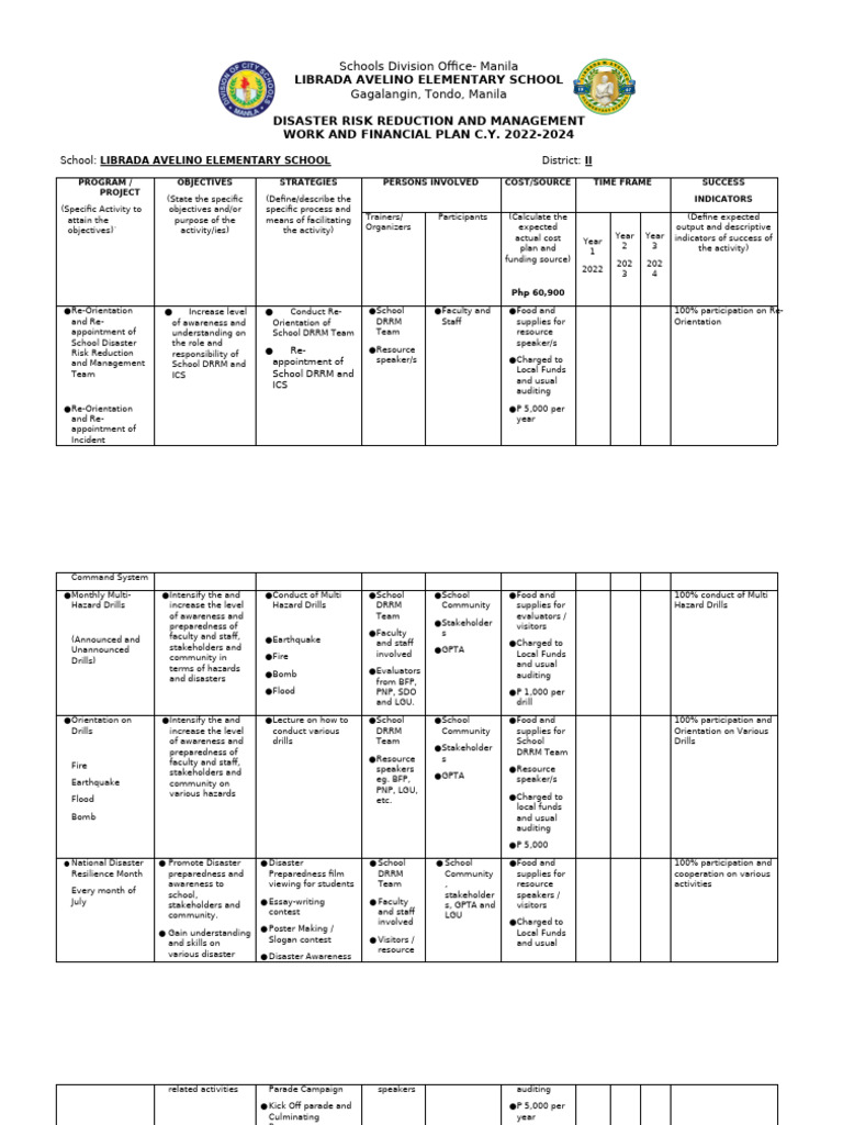 ACTION-PLAN-ON-SDRRM-ACTIVITIES | PDF | Emergency Management | Incident ...