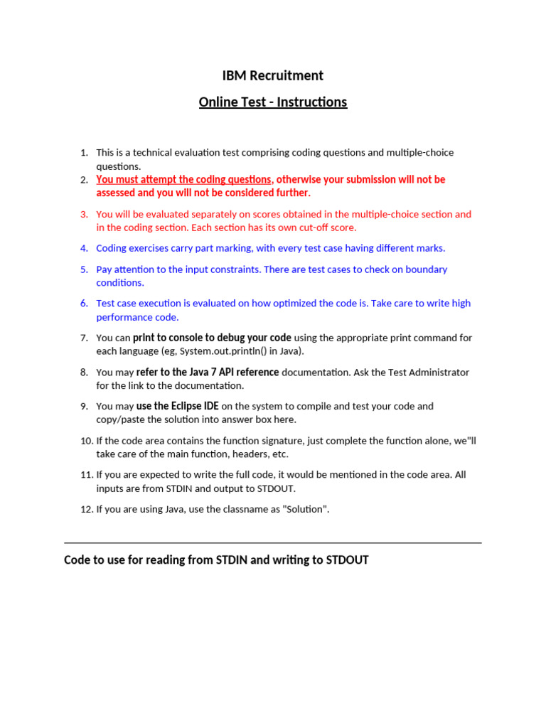 Online Test - Instructions | PDF