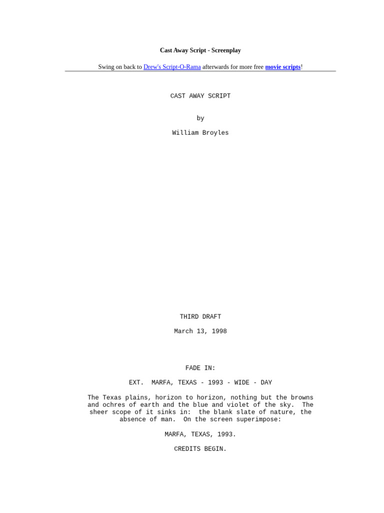 Cast Away Script | PDF
