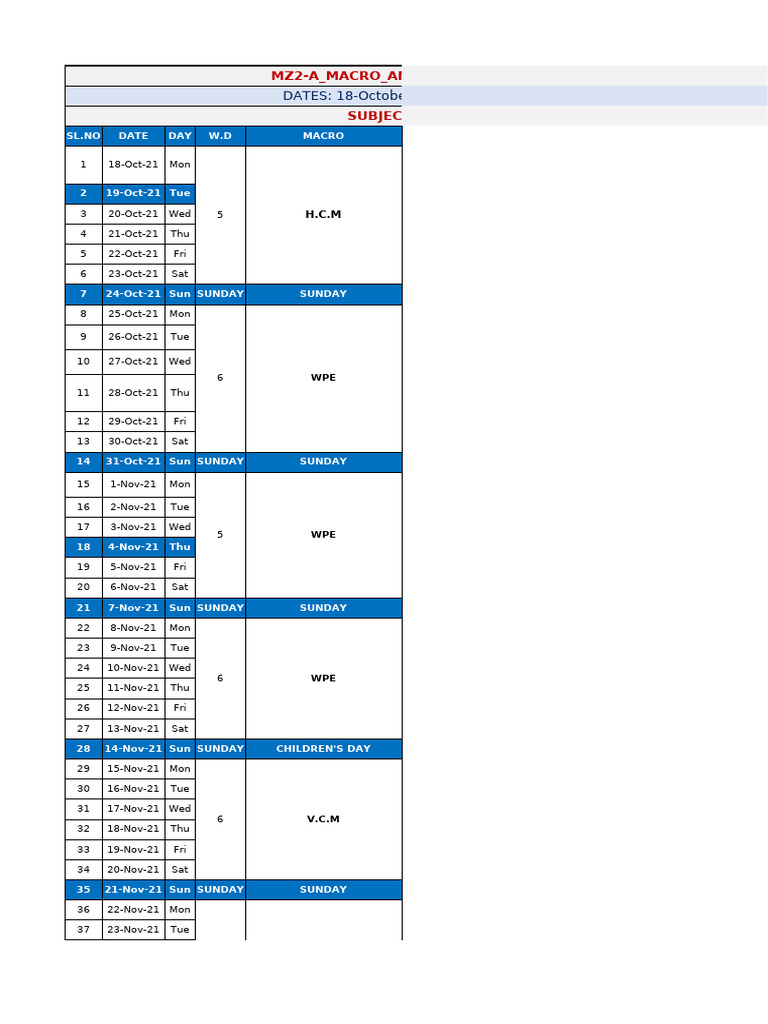 FINAL MZ2A - (MPC) - SCHEDULE - Macro and Micro - Schedule (18th Oct 2021 To 8th Jan - 2022 ...