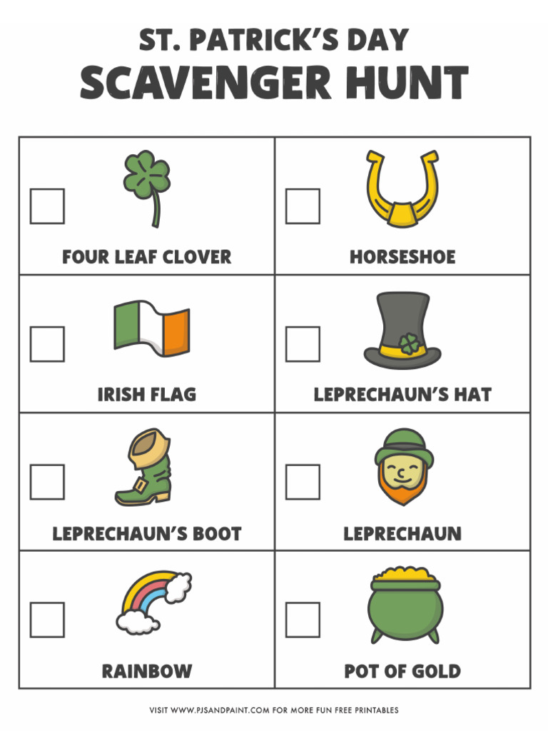 ST Patricks Day Scavenger Hunt - Pjsandpaint | PDF