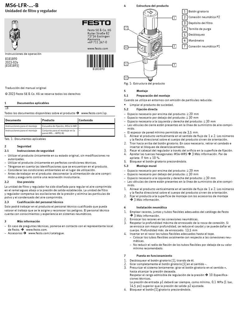 MS6 LFR - B - Operating Instr - 2023 02b - 8181893e1 | PDF | Filtración