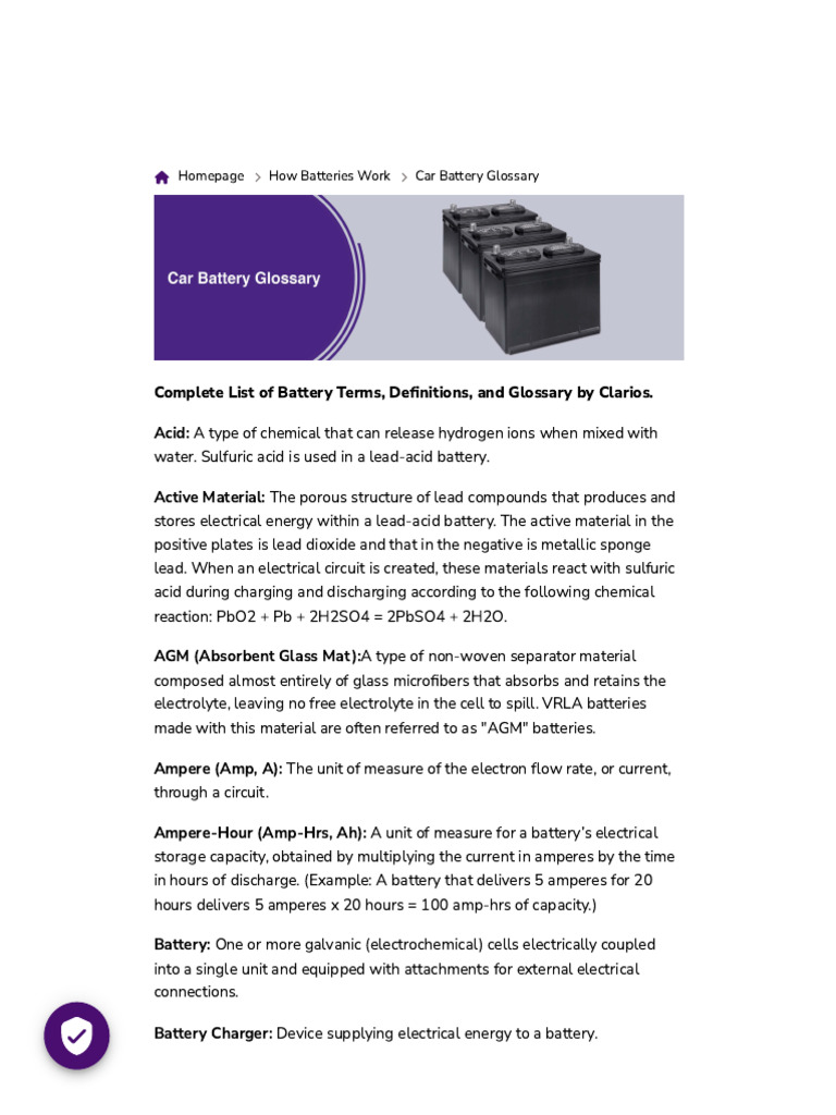 Glossary of Battery Terms | PDF | Rechargeable Battery | Voltage