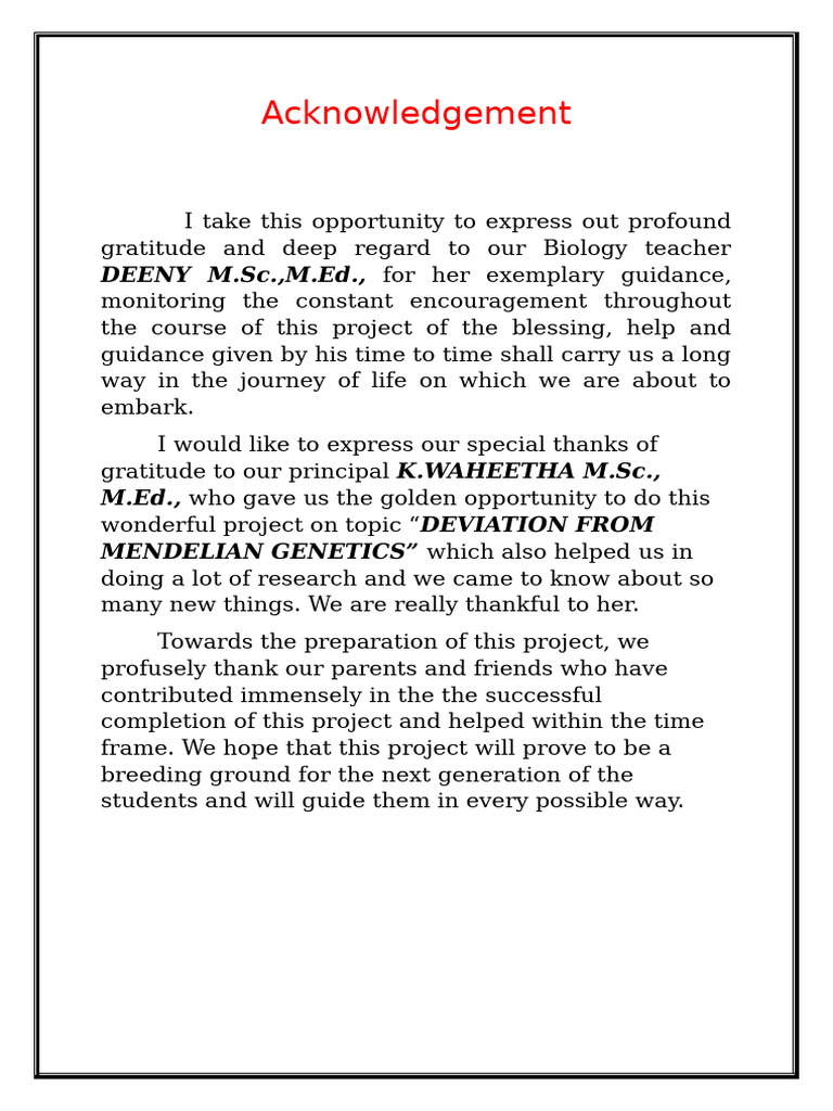 Acknowledgement Biology | PDF