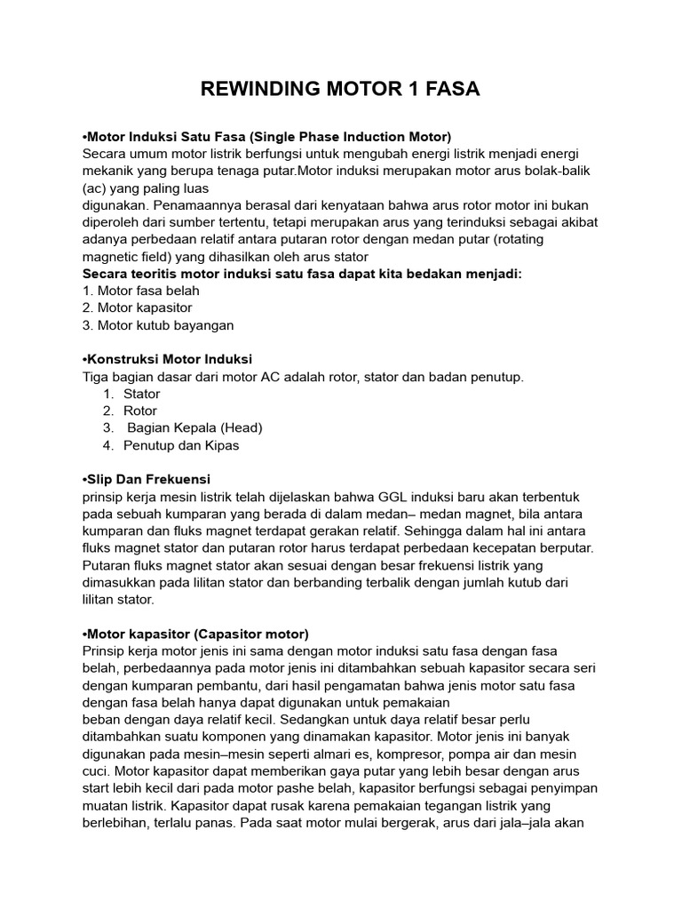 Rewinding Motor 1 Fasa-1 | PDF