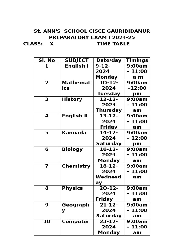 Revised Time table 24-25 | PDF