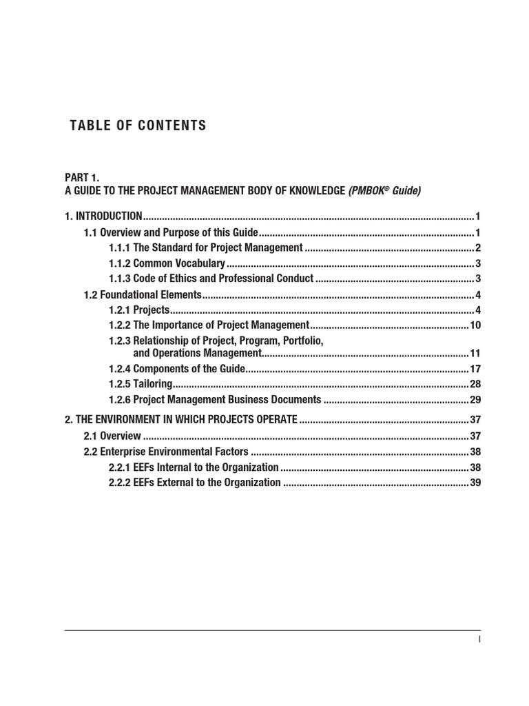A Guide to the Project Management Body of Knowledg... ---- (Table of ...