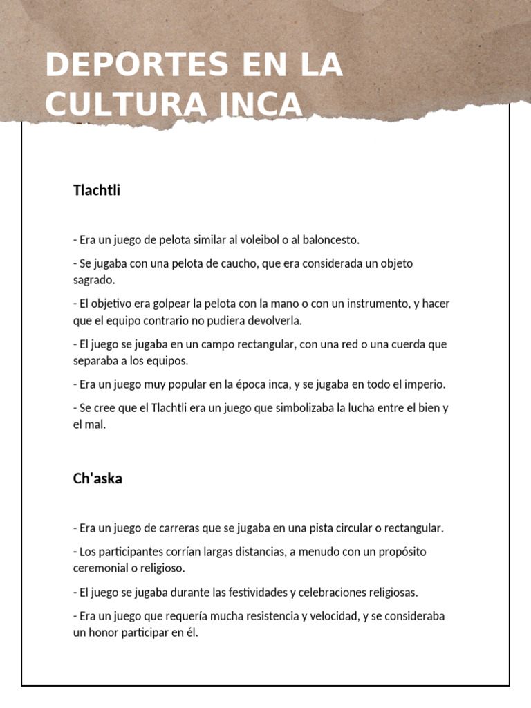Deportes y Juegos de los Incas | PDF