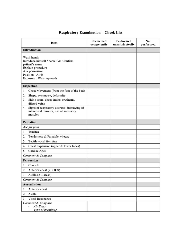 Chest Examination Cheklist | PDF