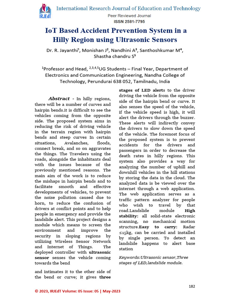 IoT Based Accident Prevention System in a Hilly Region using Ultrasonic ...