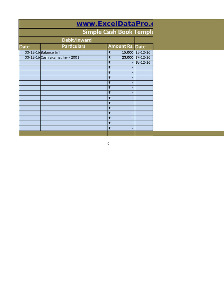 Simple Cash Book Template Download | PDF