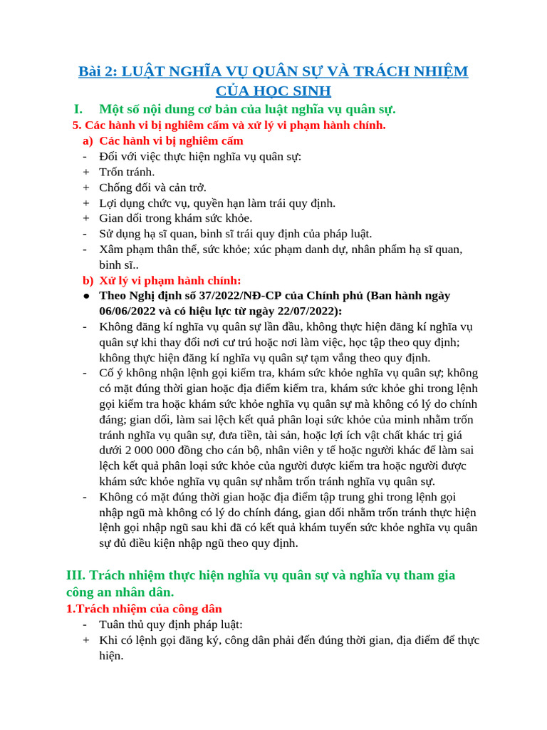 ND GDQP Bài 2 I. 5 Và III | PDF