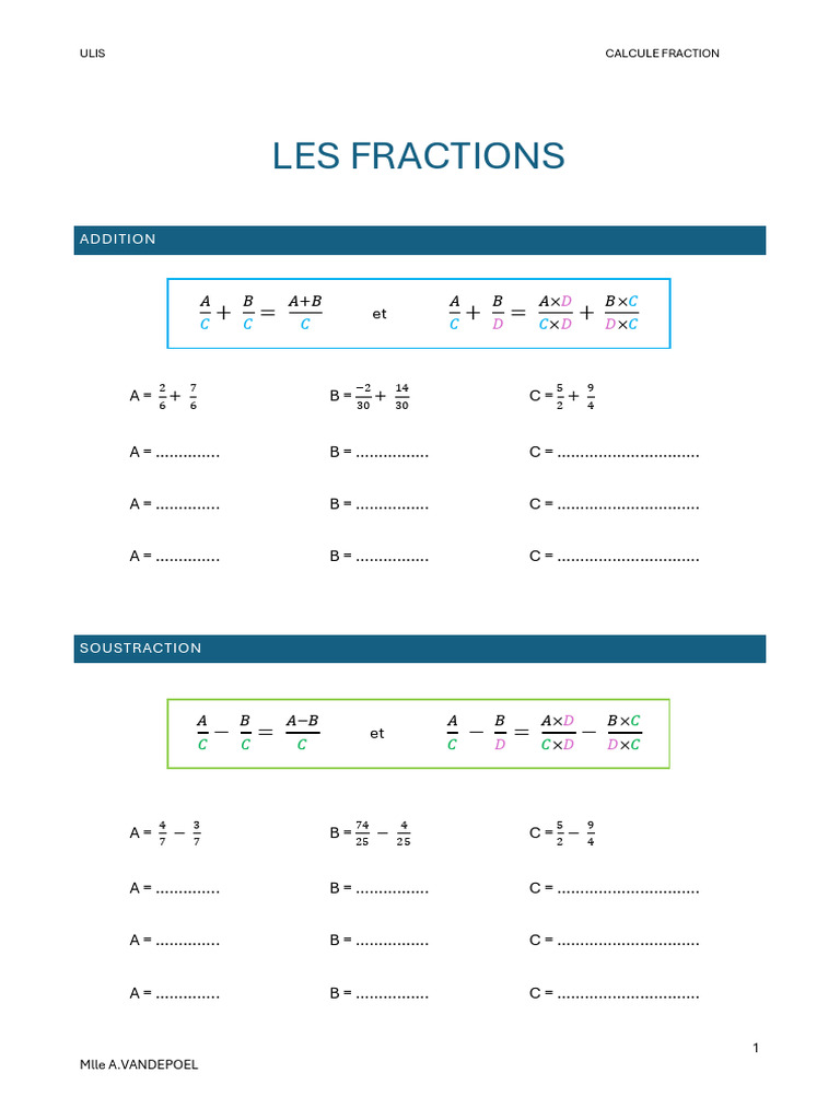 LES FRACTIONS - Exo + Methode | PDF