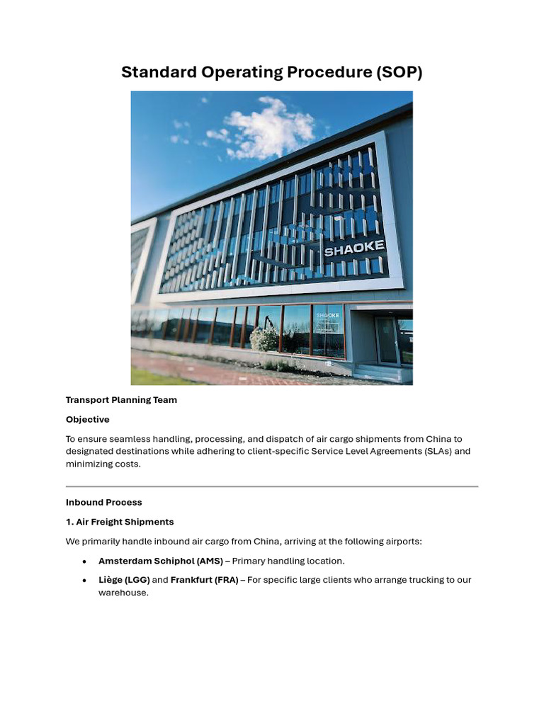 SOP Tansport Shaoke Logistics | PDF | Cargo | Pallet