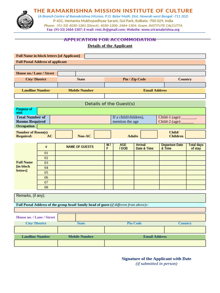 Accommodation Application Form | PDF