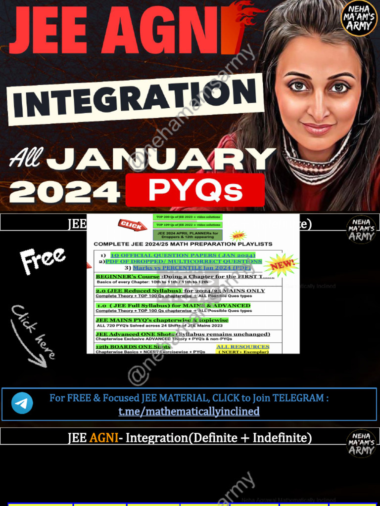 JEE Mains JAN 2024 PYQs - Integration | PDF | Integral | Trigonometric Functions