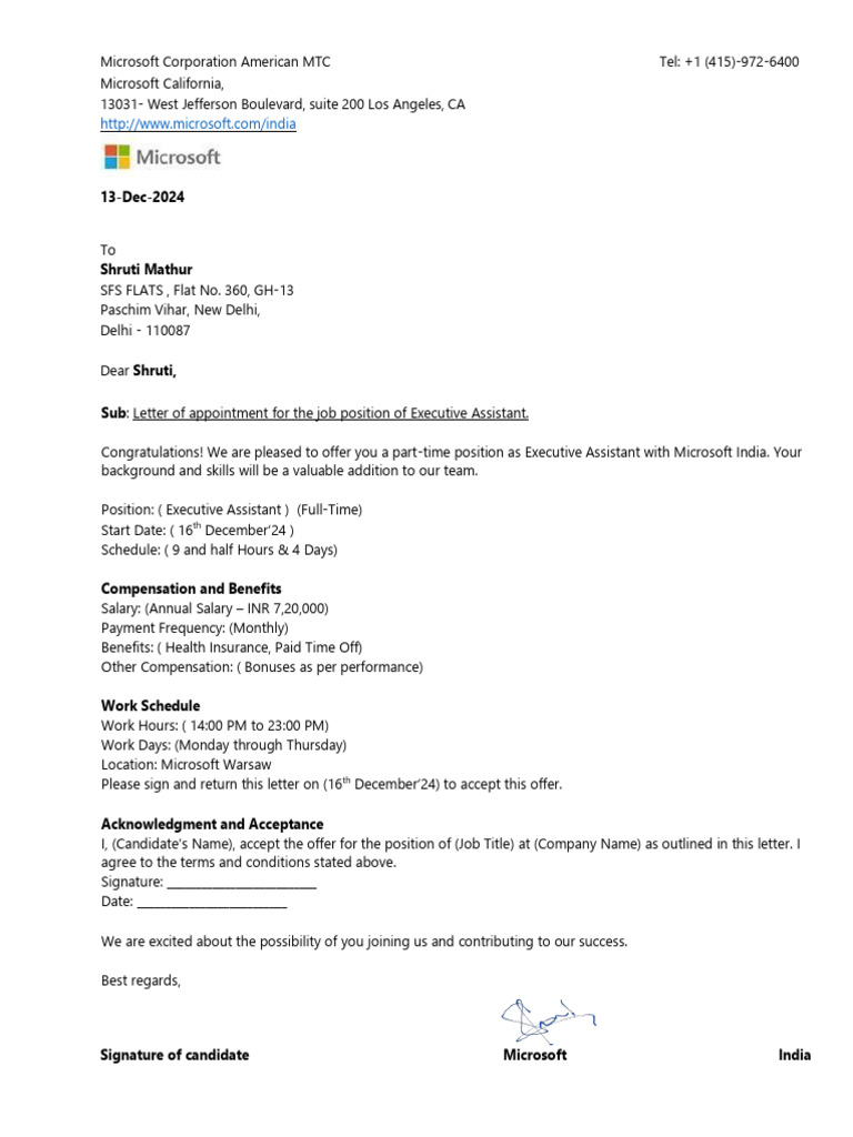 664573380-Microsoft-Appointment-letter SH | PDF