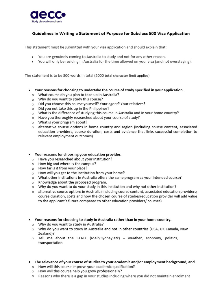 Guidelines in Writing SOP For SC 500 Visa App | PDF | Travel Visa ...
