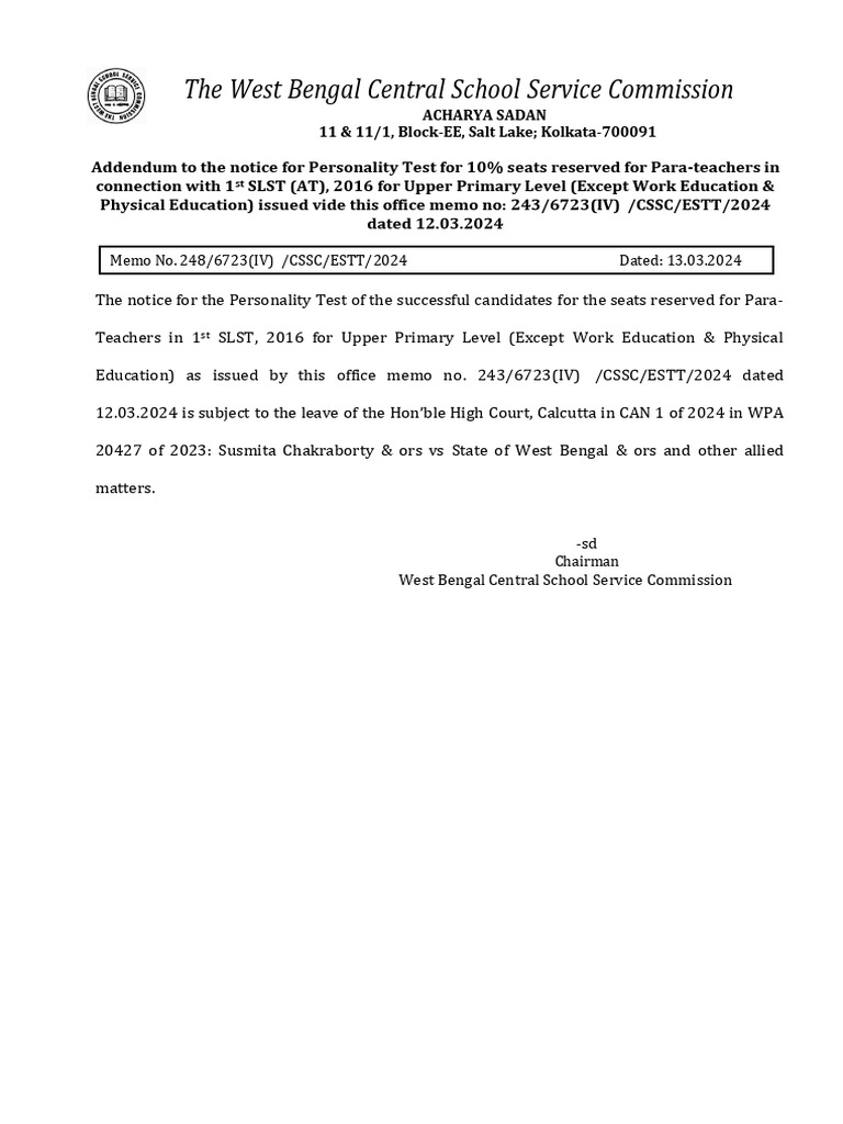 Addendum to Notice PT Para Teacher 13 March 2024 (1) | PDF