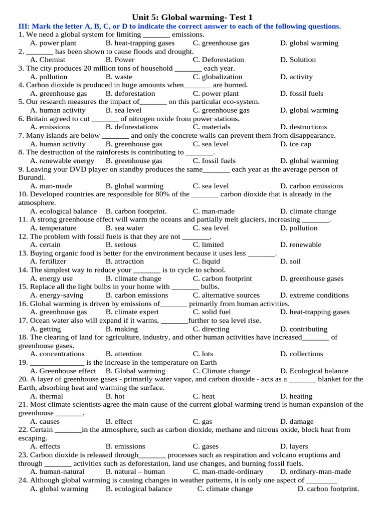 Unit 5 | PDF | Climate Change | Greenhouse Gas