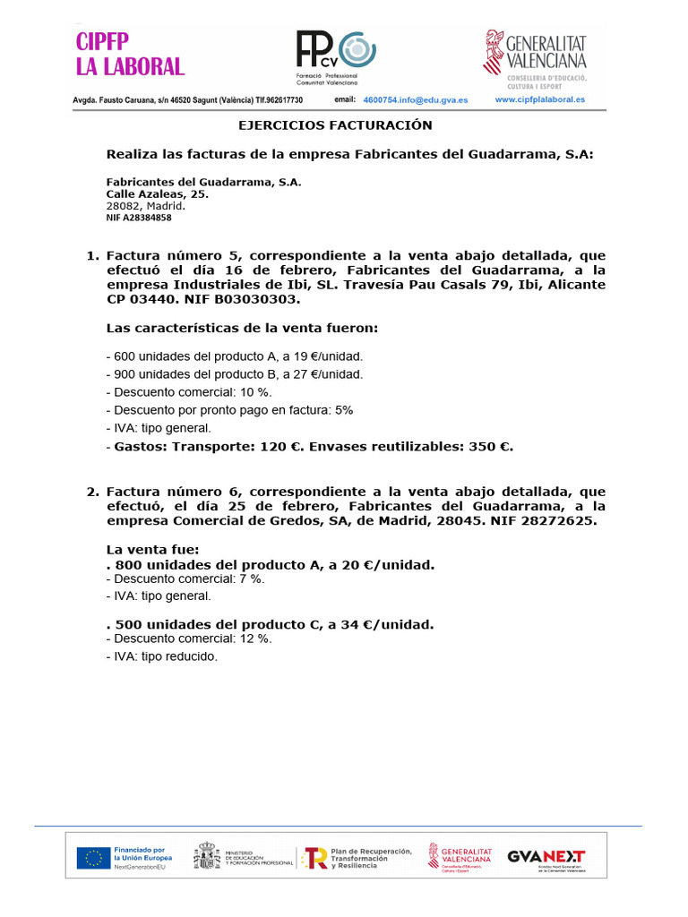 Ejercicios Facturas | PDF