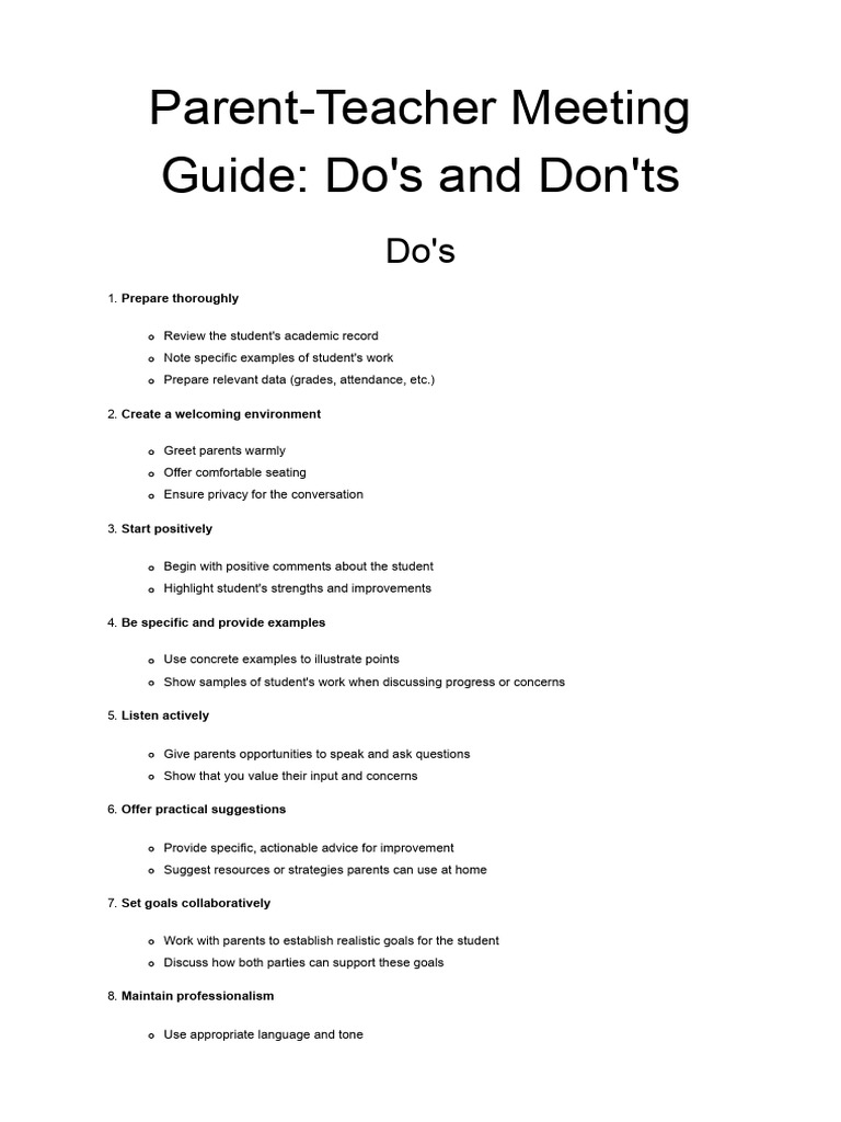 Parent Teacher Meeting Guide | PDF | Cognition | Psychology
