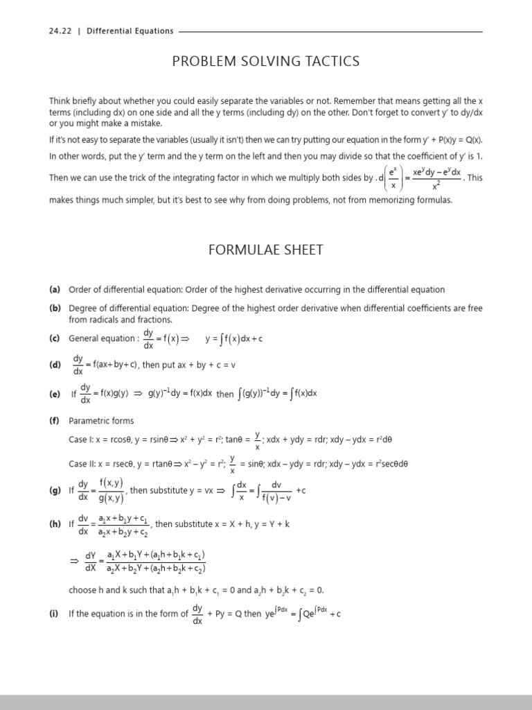 10.Differential-EquationsPROBLEM-SOLVING-TACTICSFormulae-sheet | PDF ...