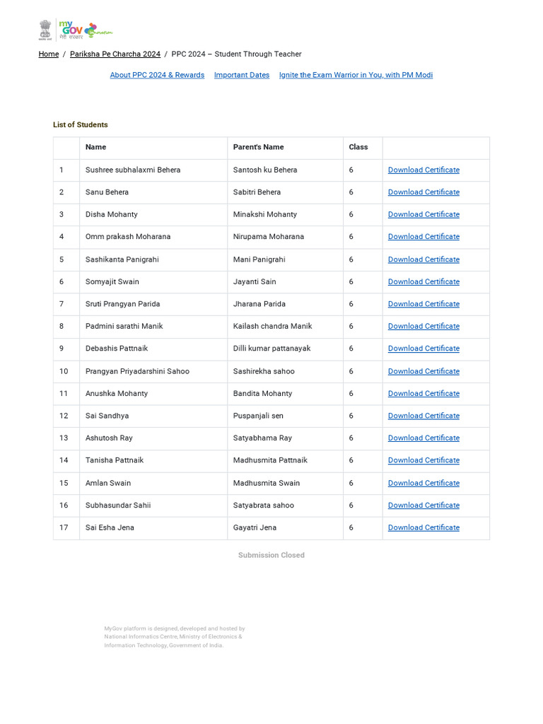 PPC 2024 Student List & Certificates | PDF