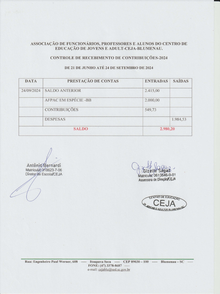 Prestação de contas AFPAC-SET.2024 | PDF