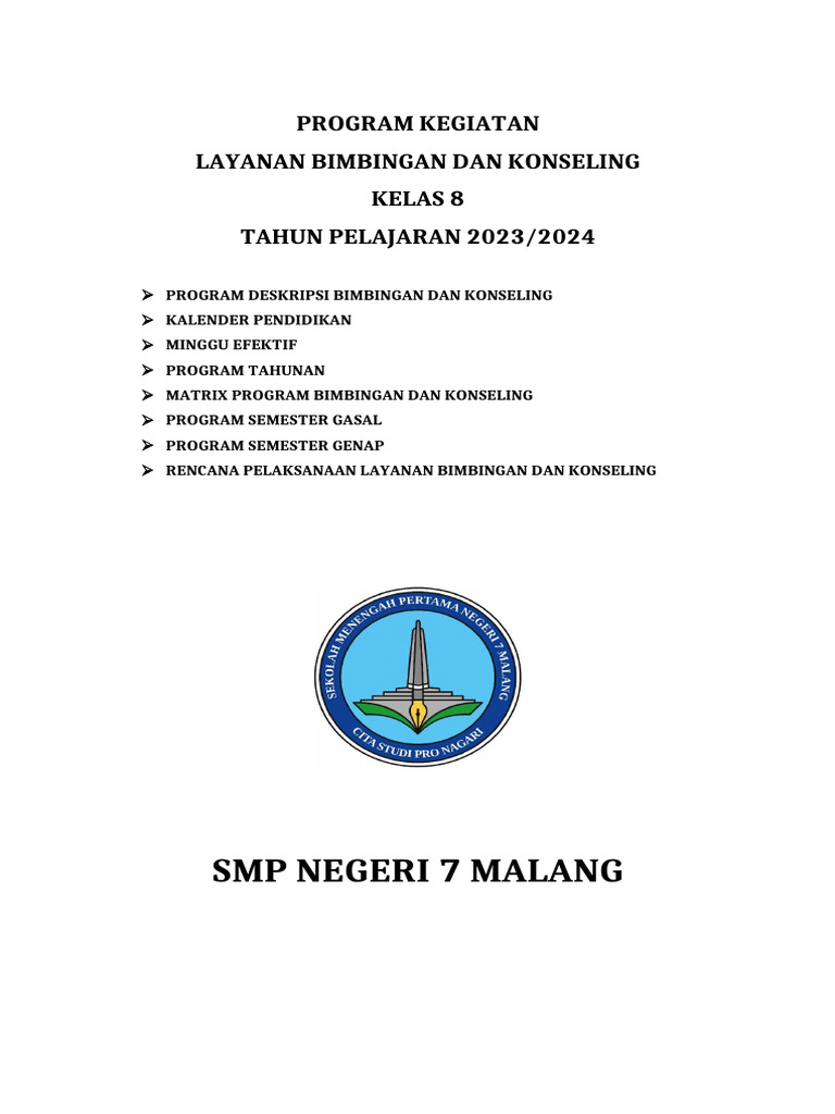 Program BK SMPN 7 Malang 2023/24 | PDF