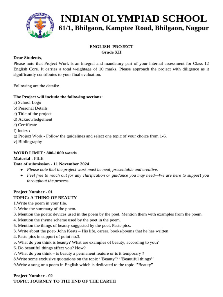 Class 12 English Project 24-25-1 | PDF | Poetry