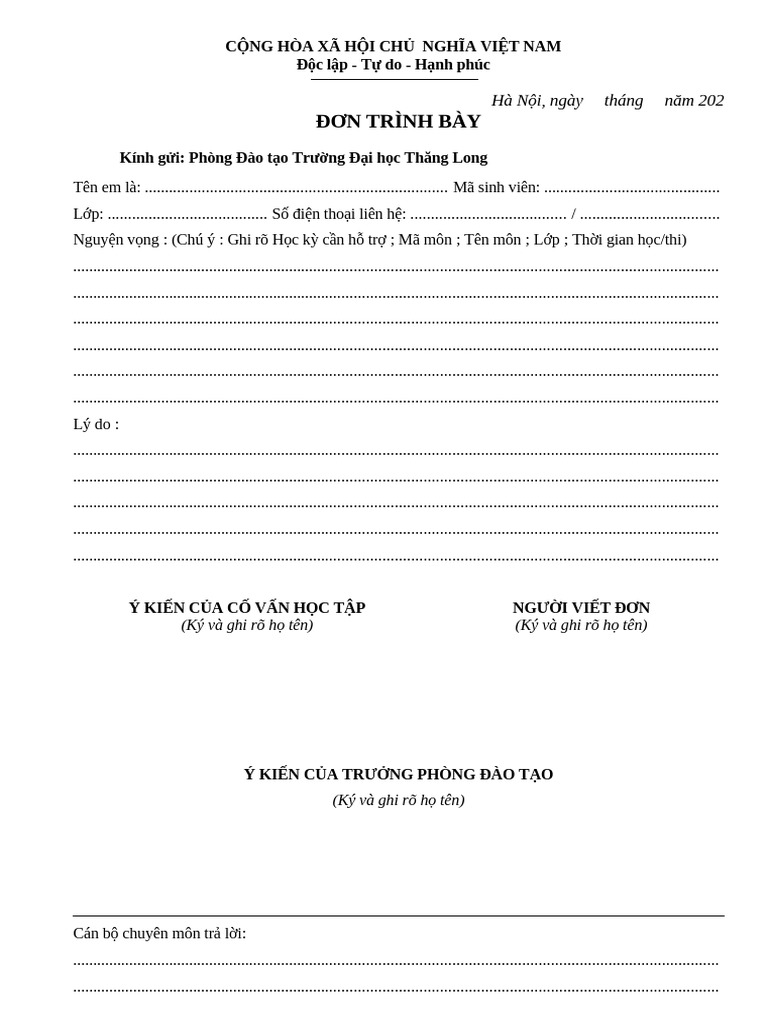 ĐƠN TRÌNH BÀY (CVHT)banmoinhat | PDF