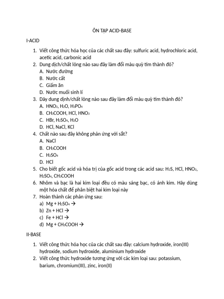 ÔN TẬP ACID-BASE | PDF