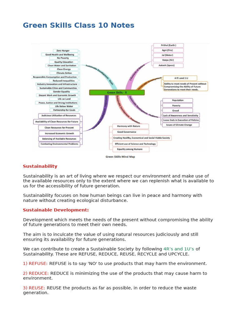 Green Skills Class 10 Notes | PDF | Sustainability | Sustainable ...