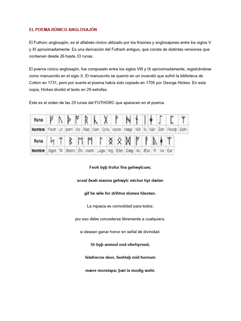 Poema Rúnico Anglosajón y Futhorc | PDF | Runas | Caligrafía occidental