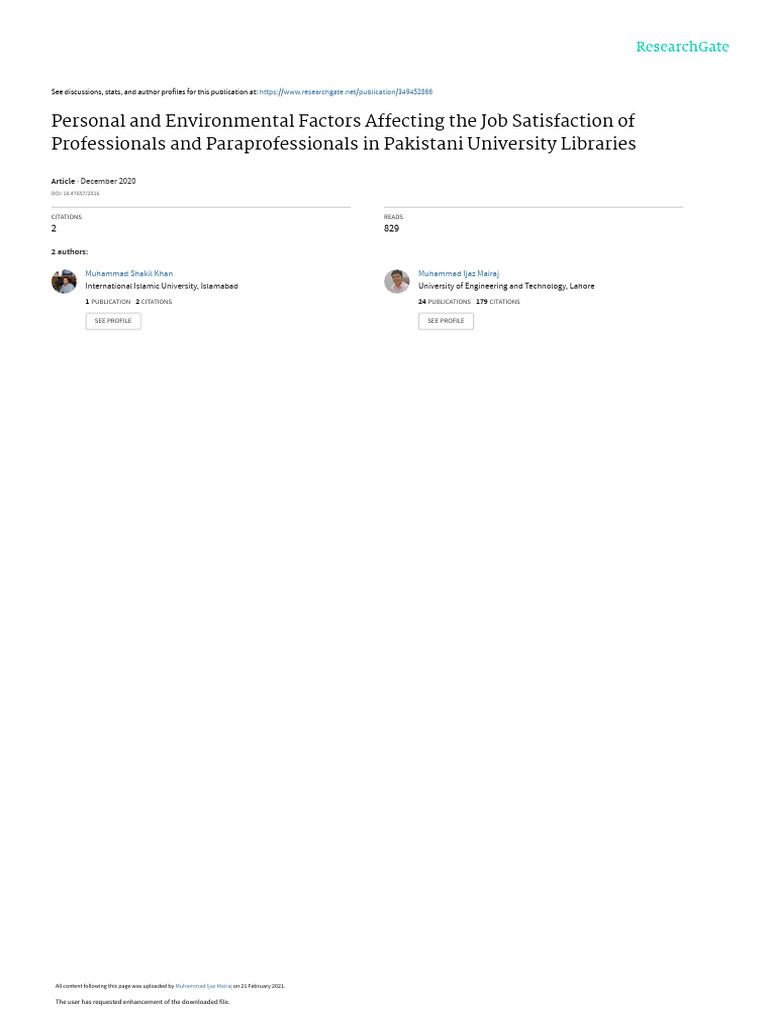 Personal and environmental factors affecting the job satisfaction of ...